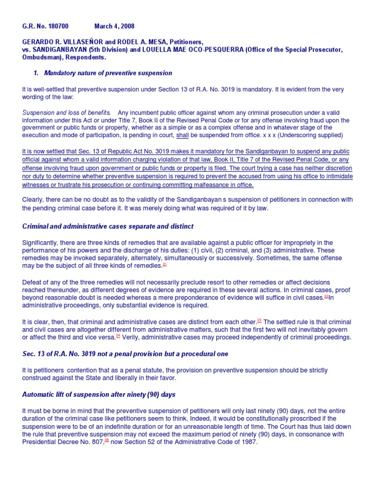 Mandatory Preventive Suspension in RA 3019 | PDF | Prosecutor | Crime ...