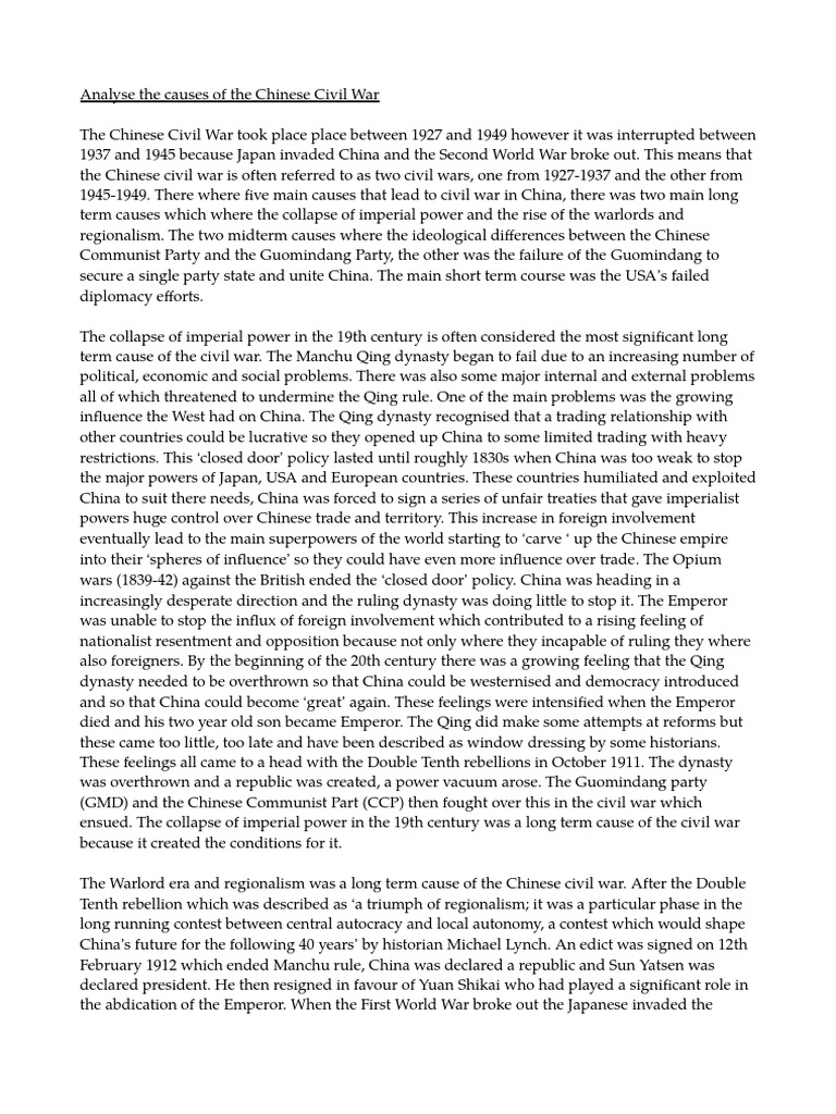 Causes of the Chinese Civil War | PDF | Chinese Civil War | Kuomintang