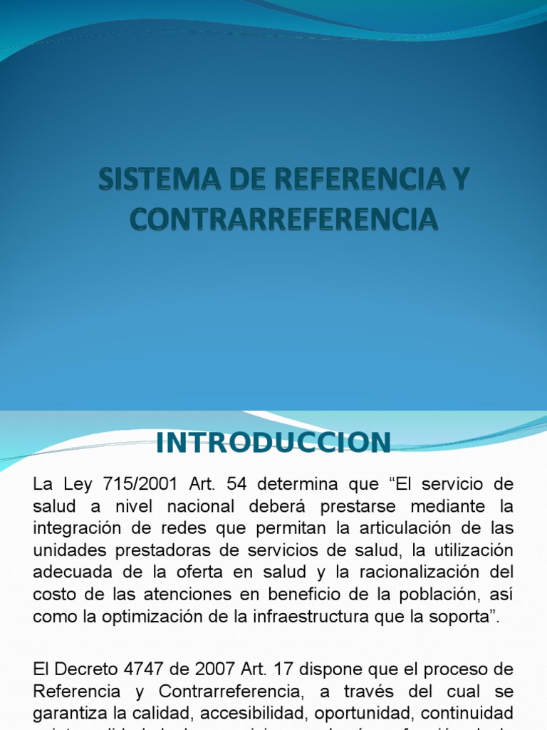 Sistema de Referencia y Contrareferencia Diapositivas | PDF