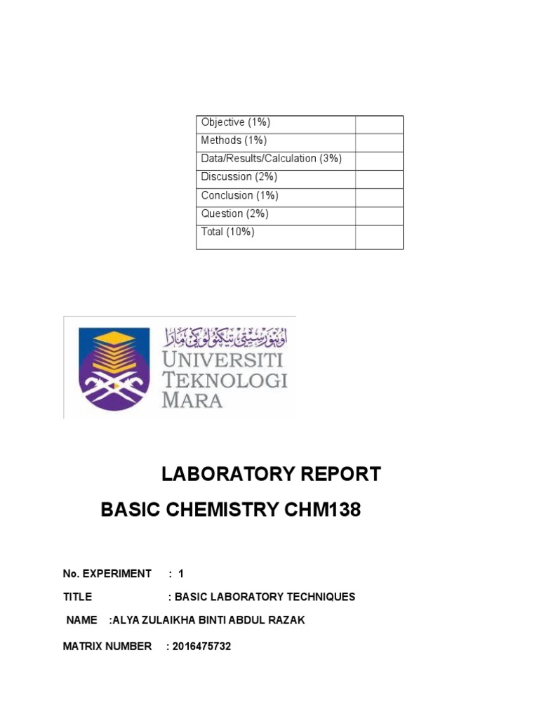 Laboratory Report Basic Chemistry Chm138 | PDF