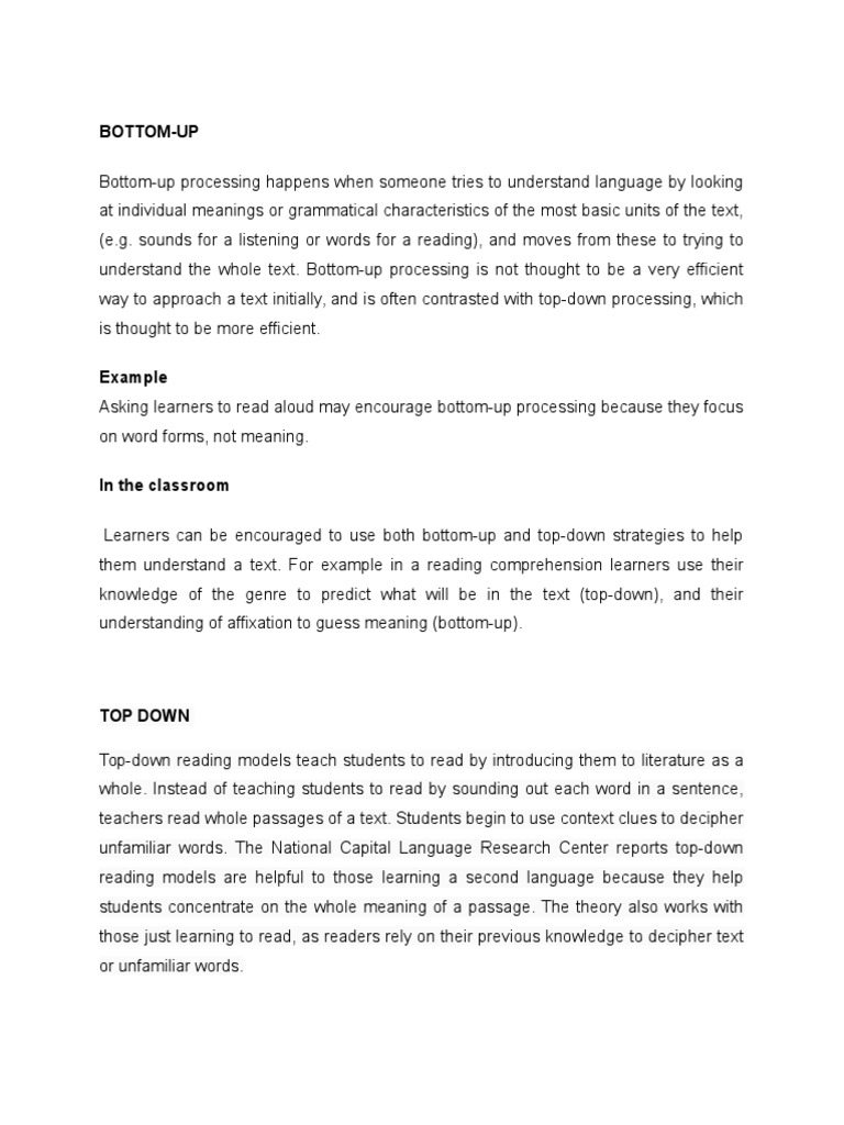 Bottom Up Pdf Top Down And Bottom Up Design Reading Comprehension