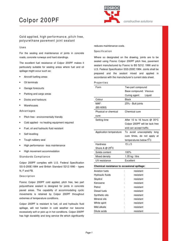 Joint Sealant - Colpor 200PF | PDF | Road Surface | Concrete