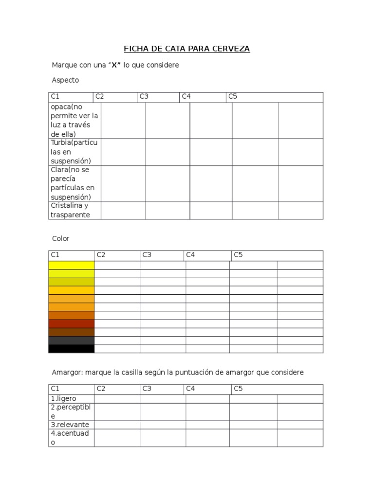 Ficha de Cata para Cerveza | PDF