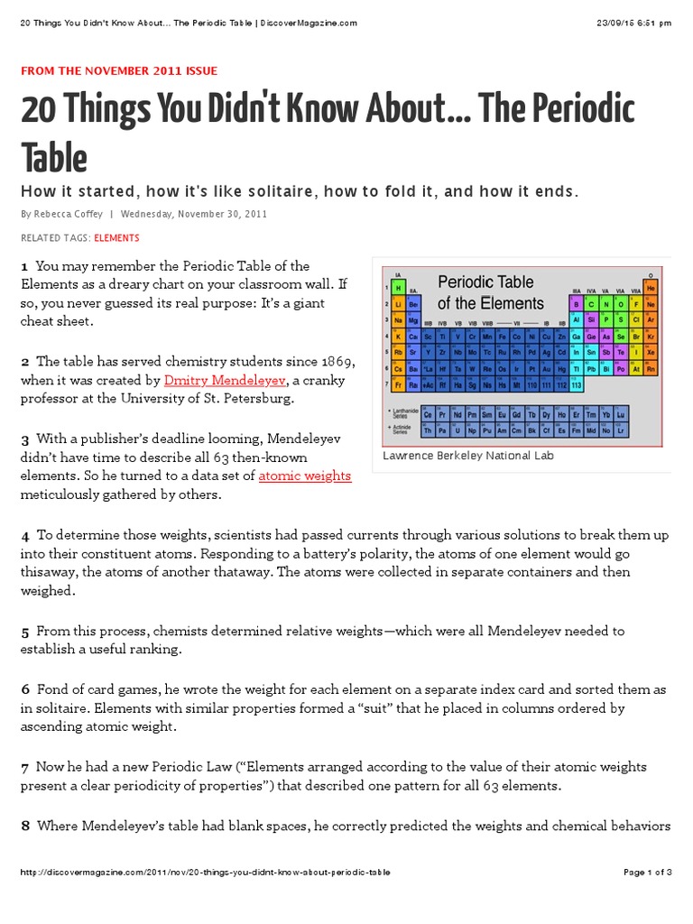 20 Things You Didn't Know About... The Periodic Table | PDF | Periodic ...