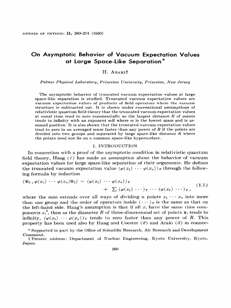 On Asymptotic Behavior of Vacuum Expectation Values at Large Space-Like ...