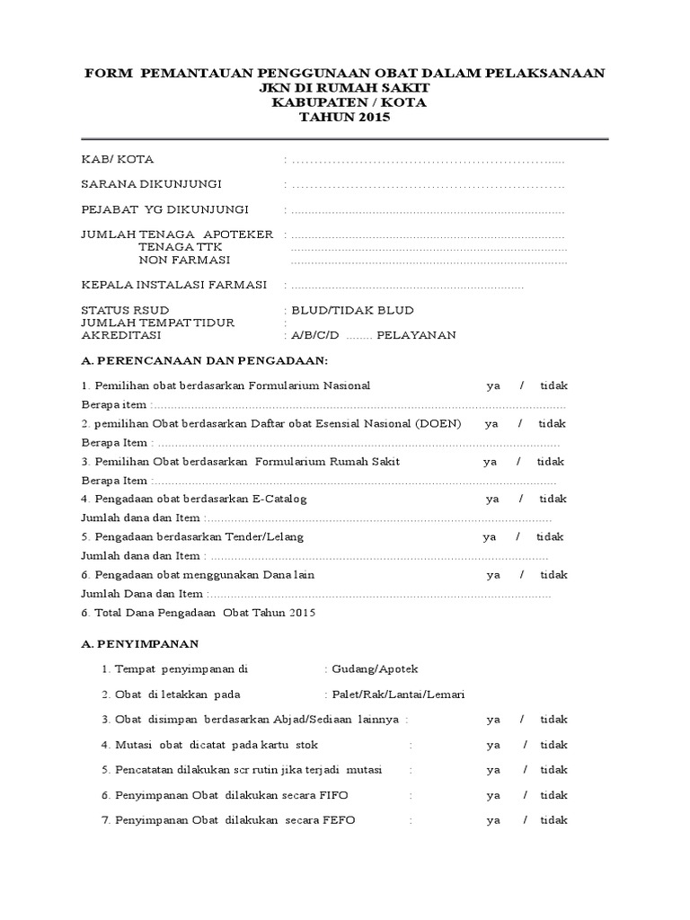 Form Pemantauan Penggunaan Obat Dalam Pelaksanaan JKN Di Rumah Sakit | PDF