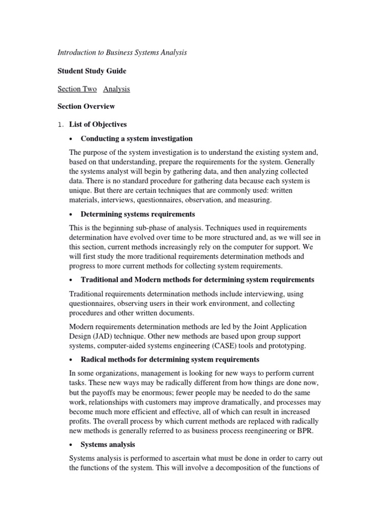 Introduction To Business Systems Analysis | PDF