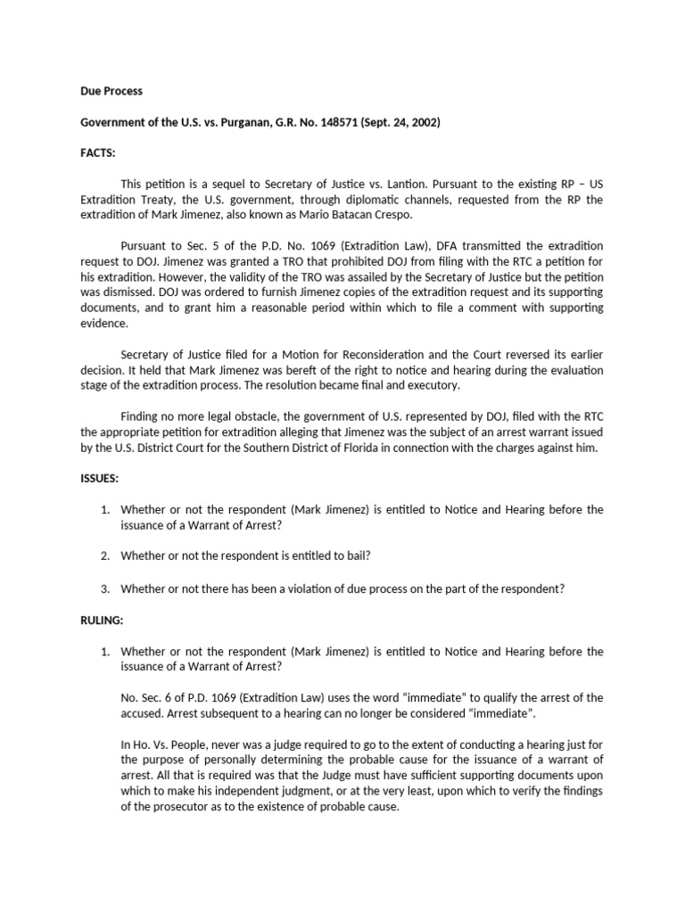Due Process in Jimenez Extradition Case | PDF | Extradition | Search ...