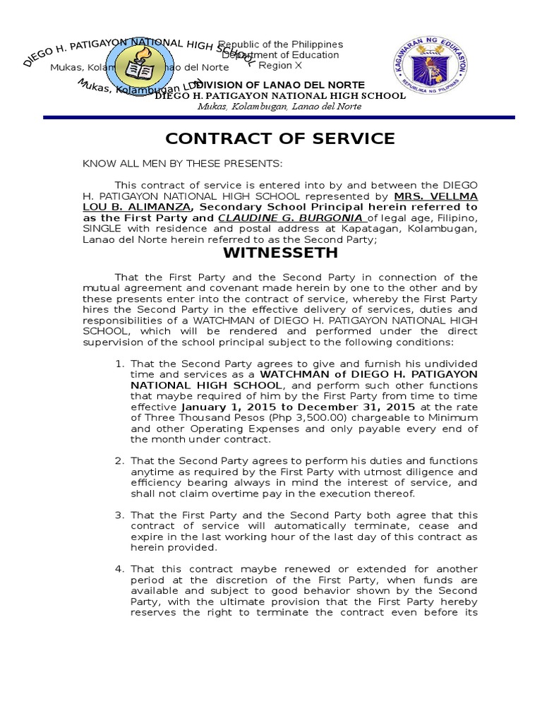 Sample Contract of Service For MOOE FILE | PDF | Philippines | Government