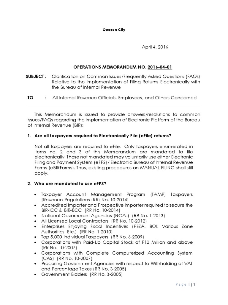 Operations Memo 2016-04-01 | Email | Internal Revenue Service