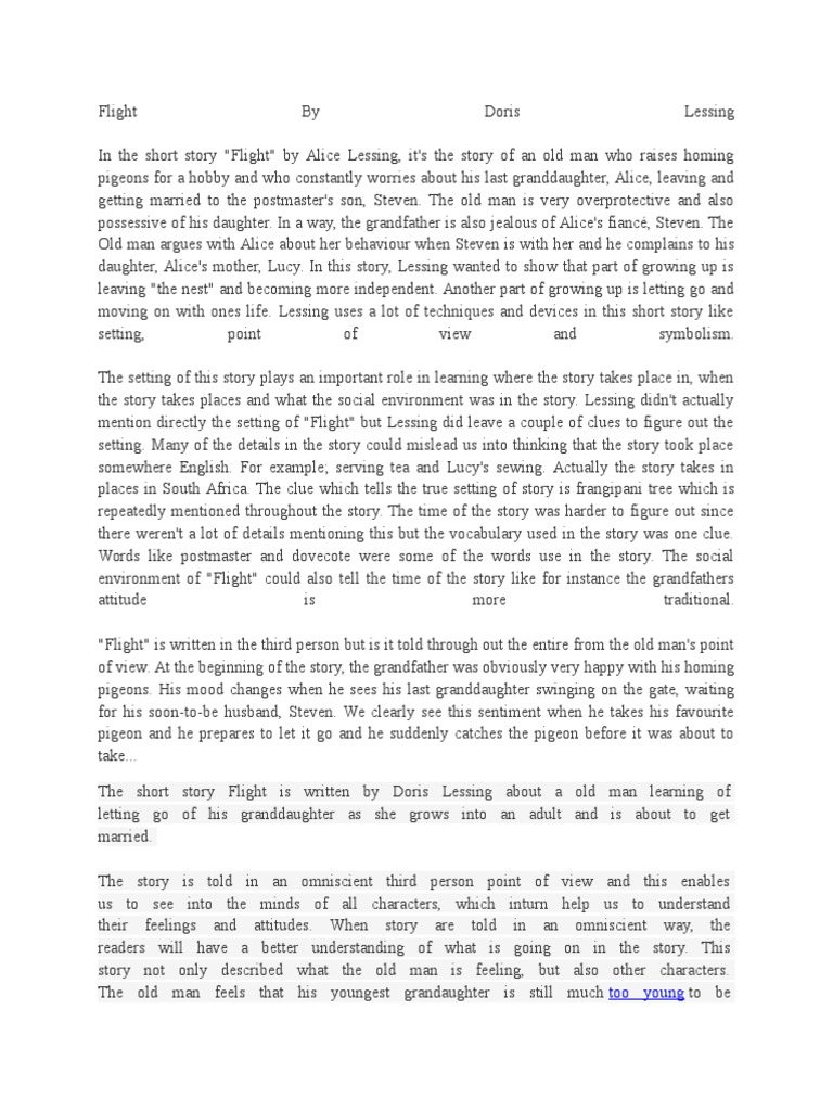Flight by Doris Lessing | PDF | Jealousy | Narration