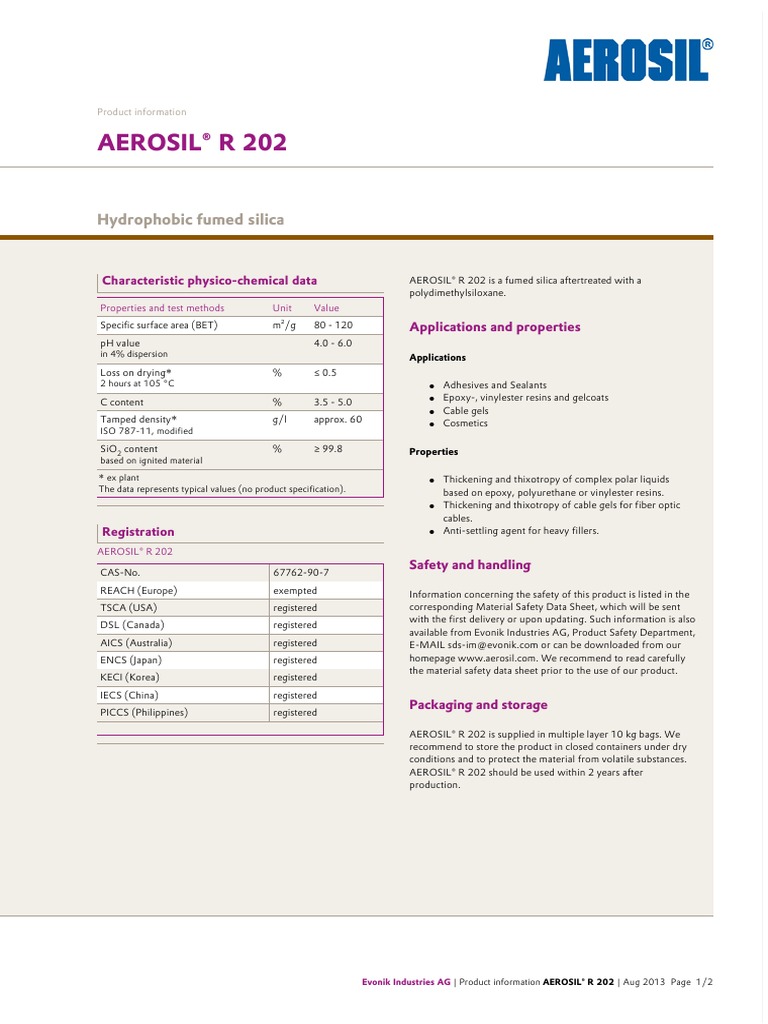 Aerosil R 202 Tds | PDF | Silicon Dioxide | Gel