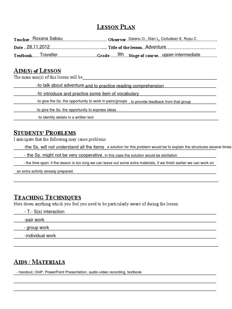 Lesson Plan For The 9th Grade | PDF | Lesson Plan | Reading Comprehension