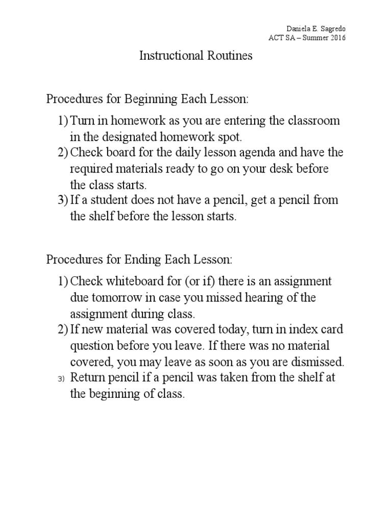 Classroom Lesson Procedures Guide | PDF | Career & Growth | Language ...