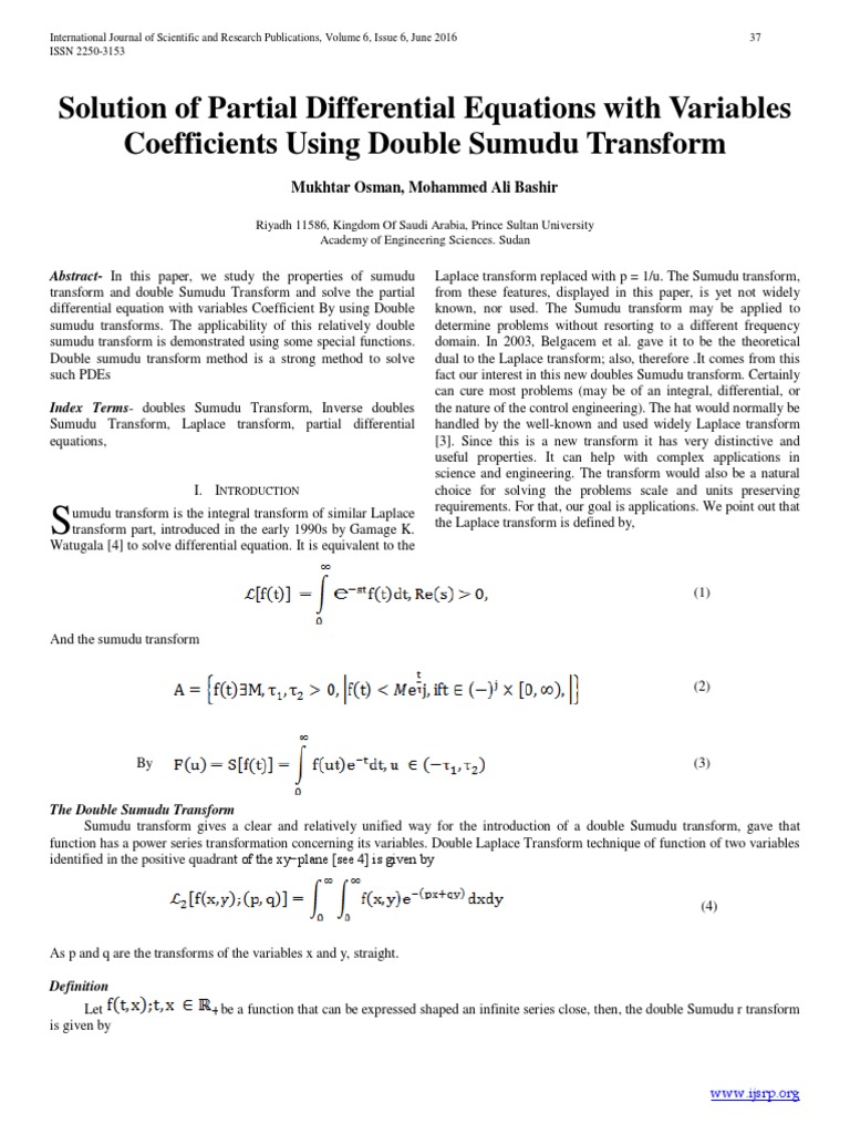 Solution of Partial Differential Equations With Variables Coefficients Using Double Sumudu ...