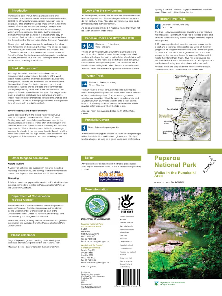 Paparoa National Park Brochure | PDF | Trail | Stream