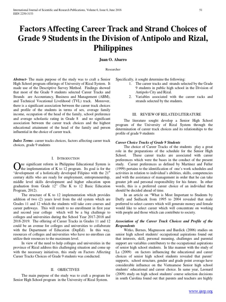 Grade 9 Career Track Choices | PDF | Educational Attainment In The ...