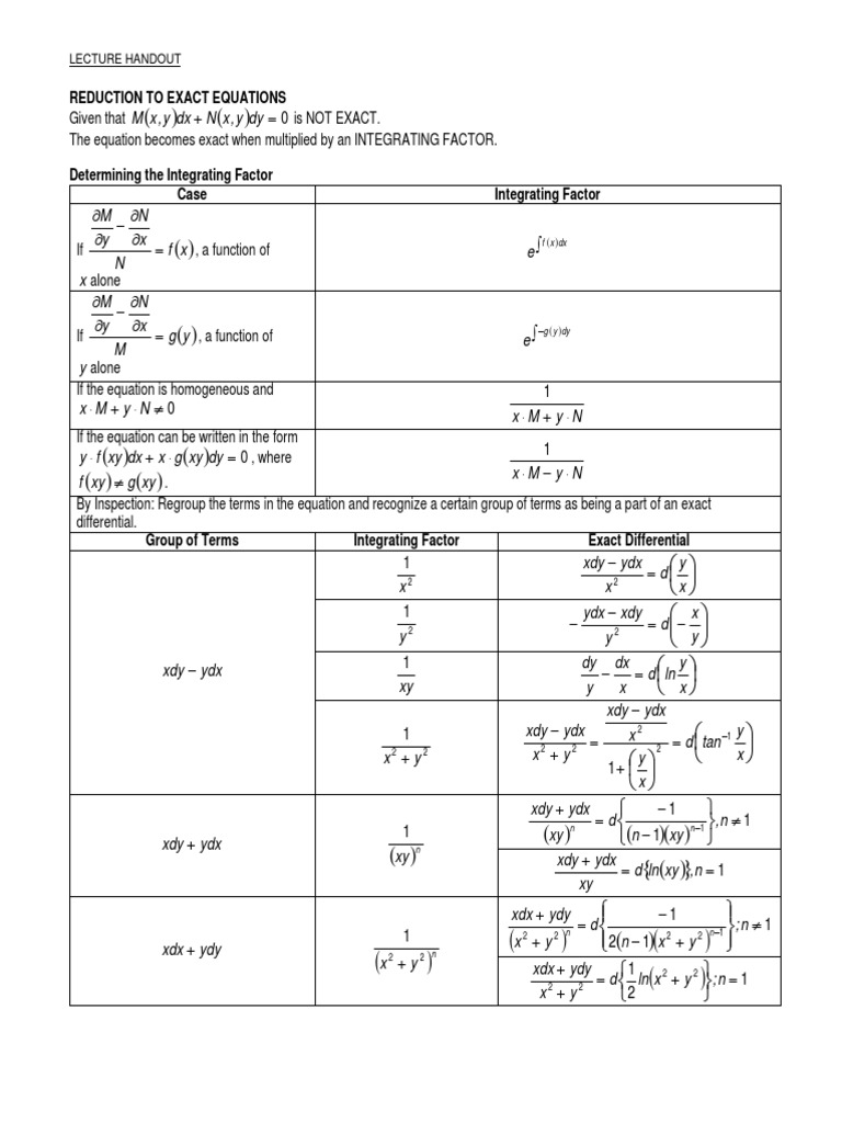 Exact Equations for Math Students | PDF