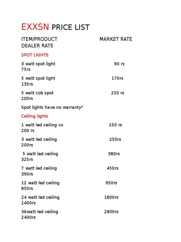 Exxsn Price List | PDF | Cooking, Food & Wine | Technology & Engineering