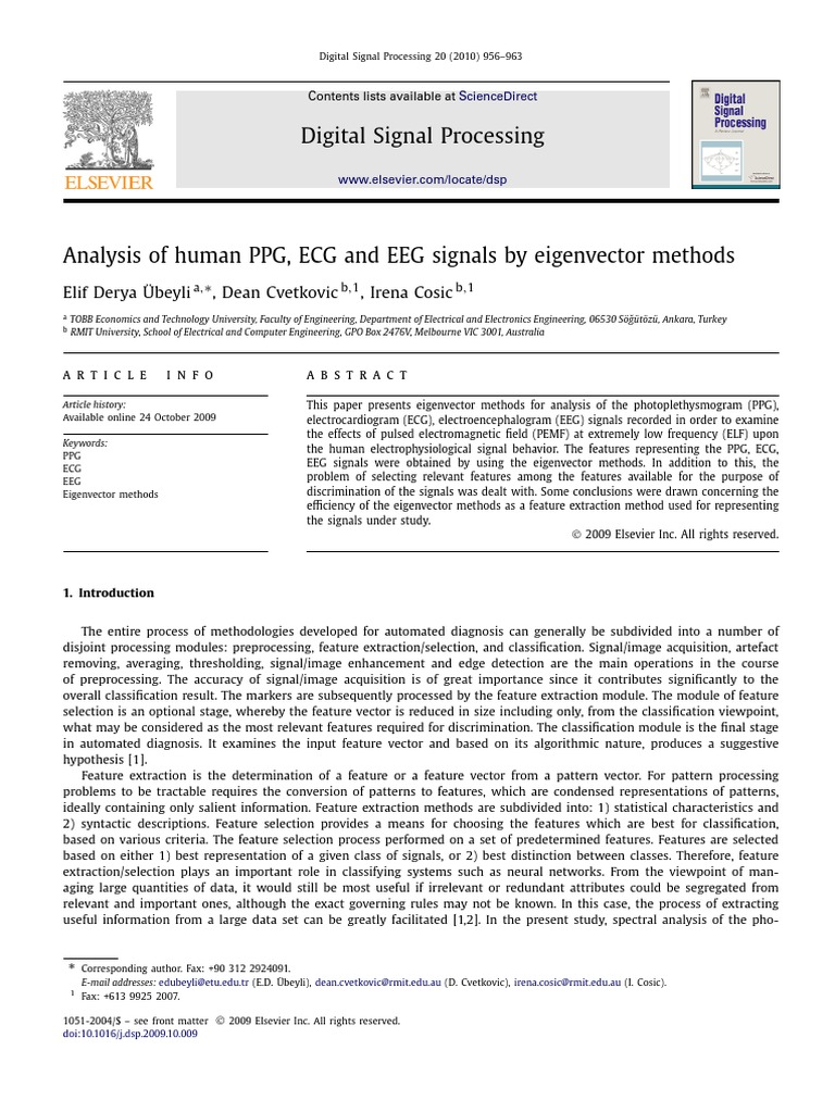 Analysis Of Human Ppg Ecg And Eeg Signals By Eigenvector Methods Pdf