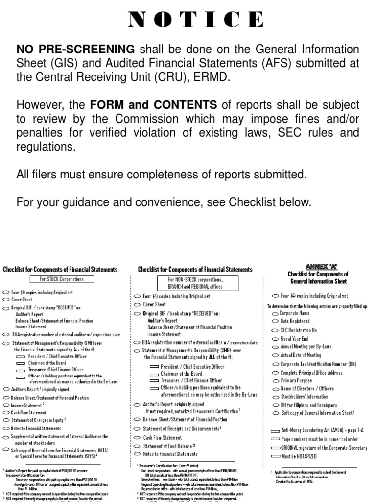 NOTICE Checklist | PDF | Financial Statement | U.S. Securities And ...