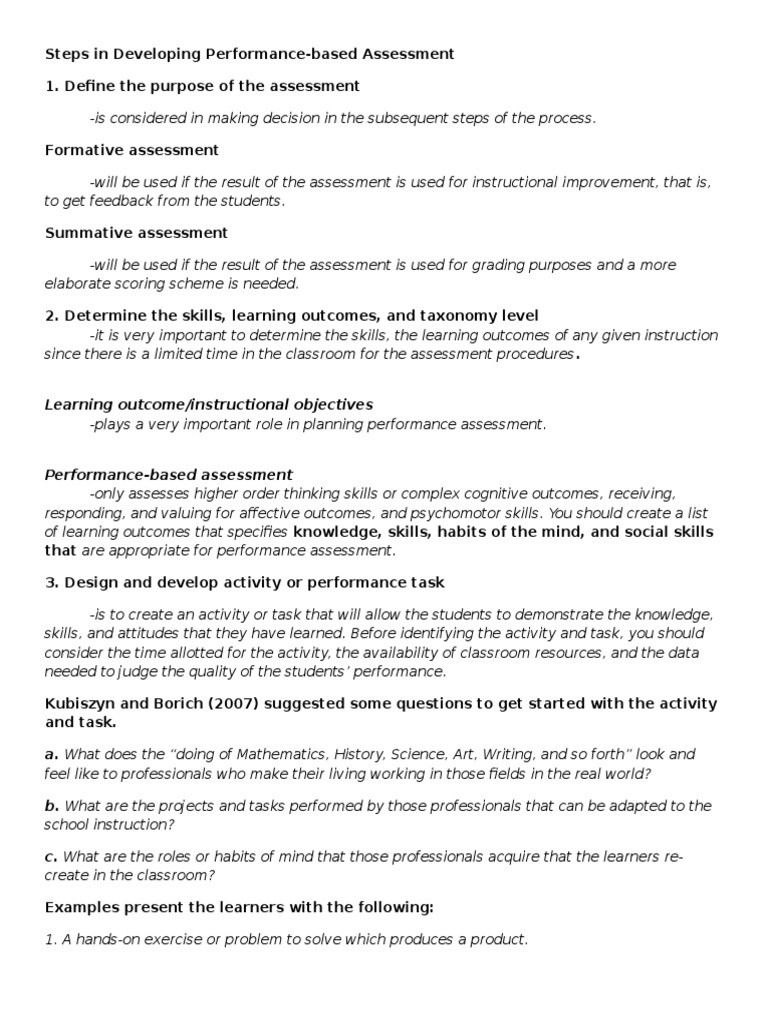 Steps For Performance Based Assessment Pdf
