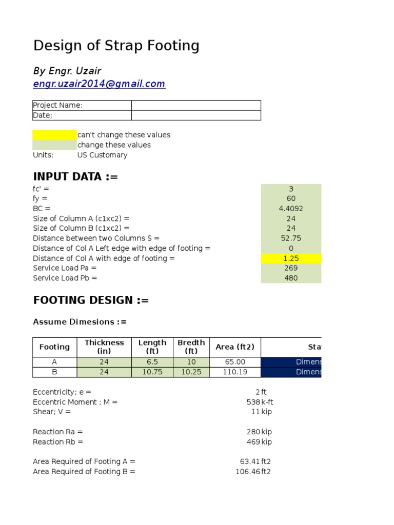 Strap Footing Design Spreadsheet.xlsx | Engineering | Building Engineering