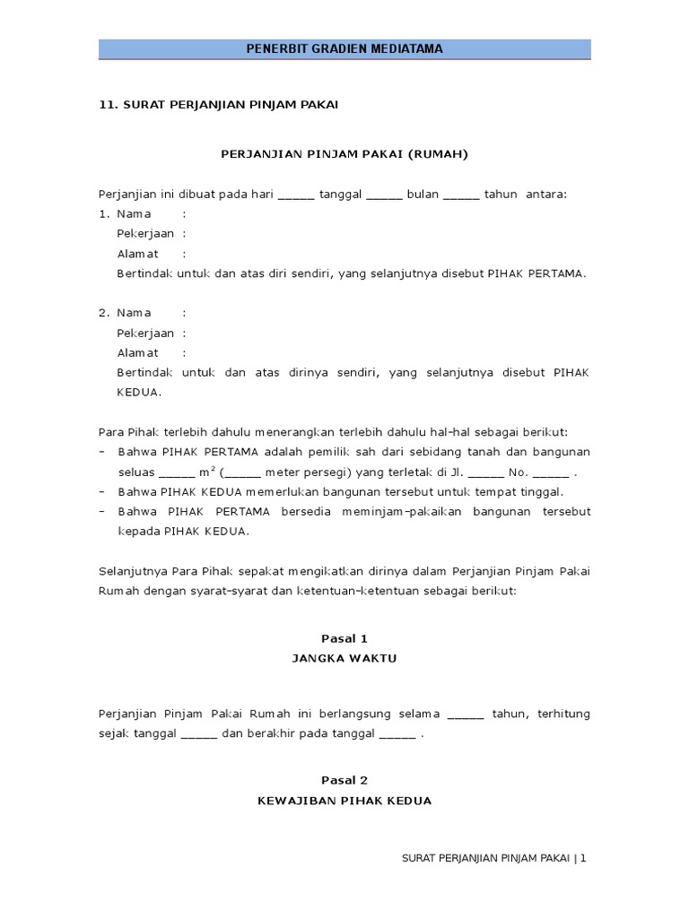 Surat Perjanjian Pinjam Pakai | PDF