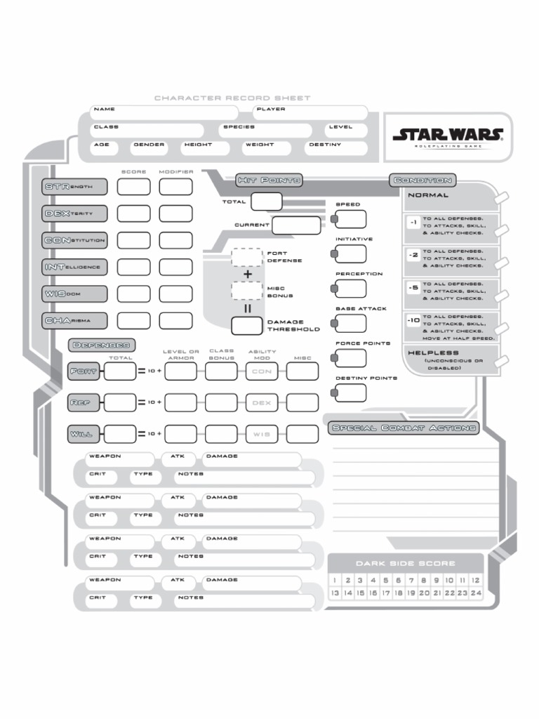 Star Wars Rpg Form Fillable - Printable Forms Free Online