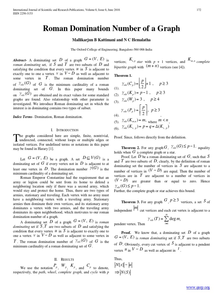 Roman Domination Number of A Graph | PDF | Vertex (Graph Theory) | Graph Theory