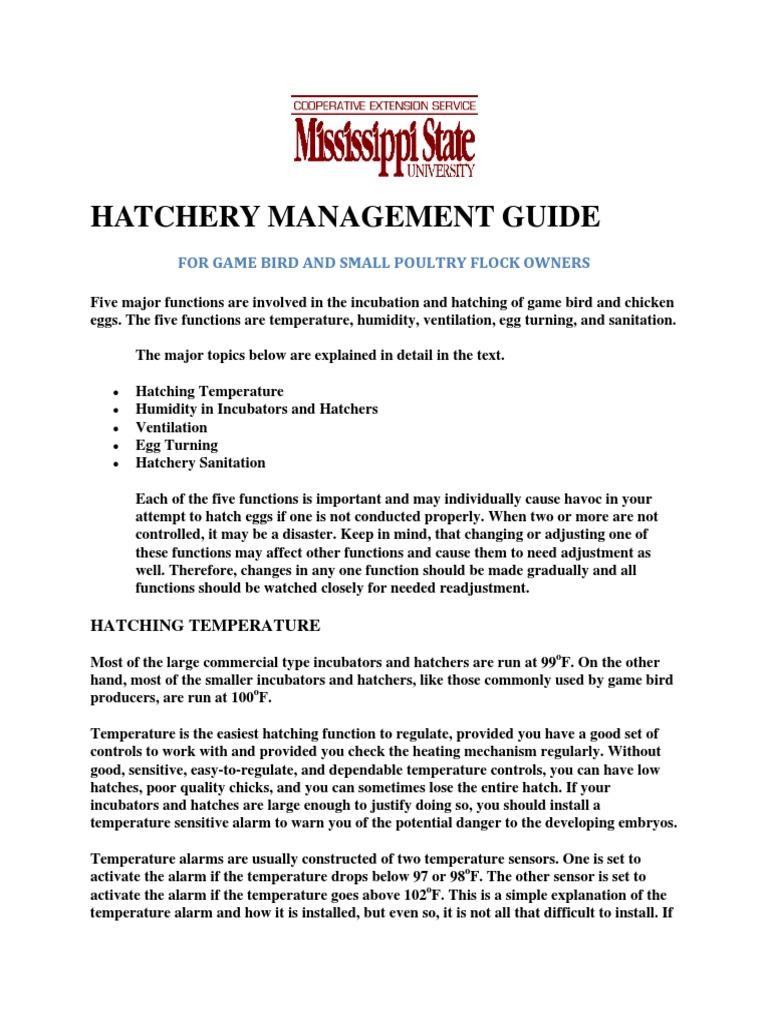 Hatchery Management Guide | Download Free PDF | Disinfectant | Egg