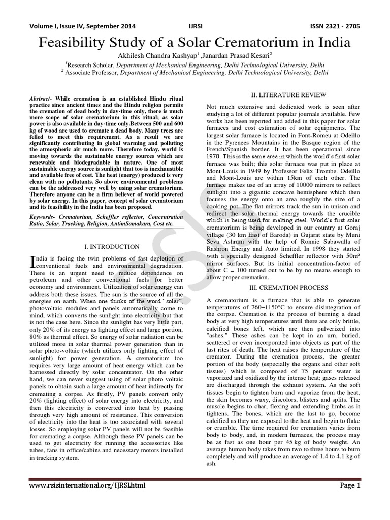 Solar Crematorium Article | PDF