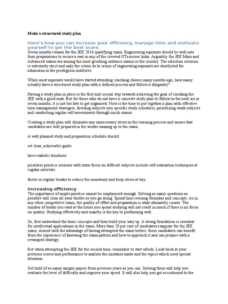 Make A Structured Study Plan | Download Free PDF | Test (Assessment ...