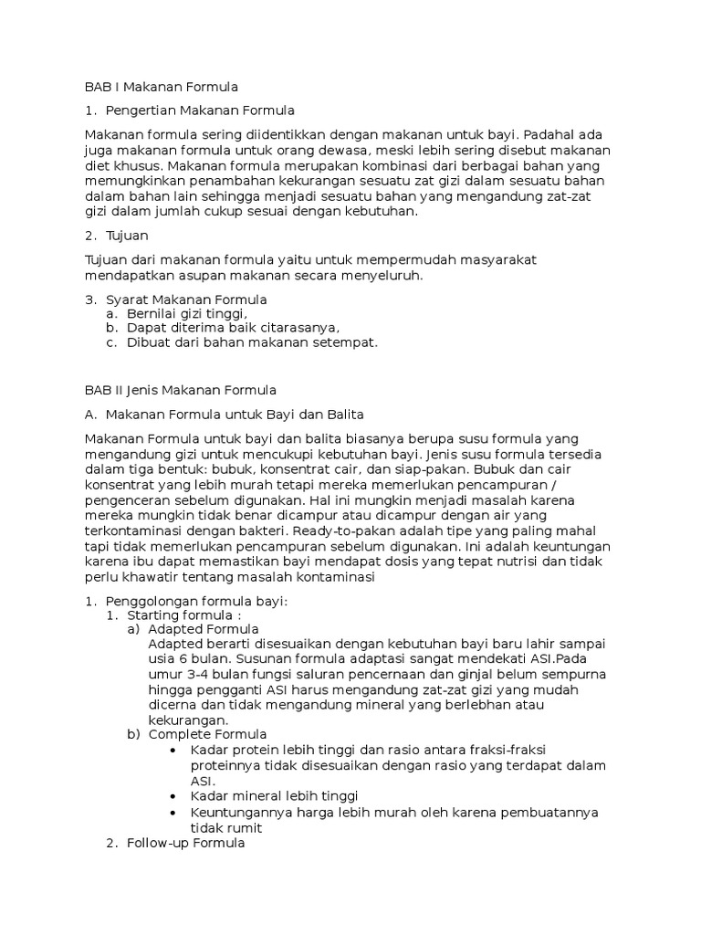 Makanan Formula: Jenis dan Manfaat | PDF