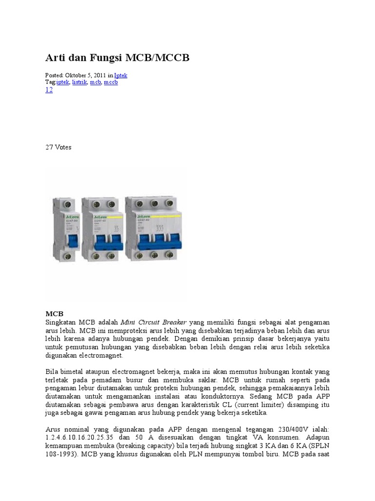 Arti dan Fungsi MCB/MCCB Listrik | PDF | Komputer