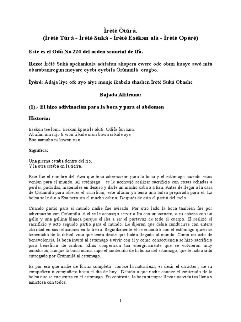 La historia de Ìrètè Òtúrá: el origen de la boca y el estómago y sus ...