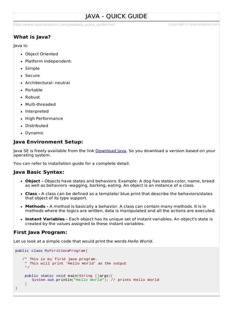 Java Quick Guide PDF | PDF | Control Flow | Method (Computer Programming)