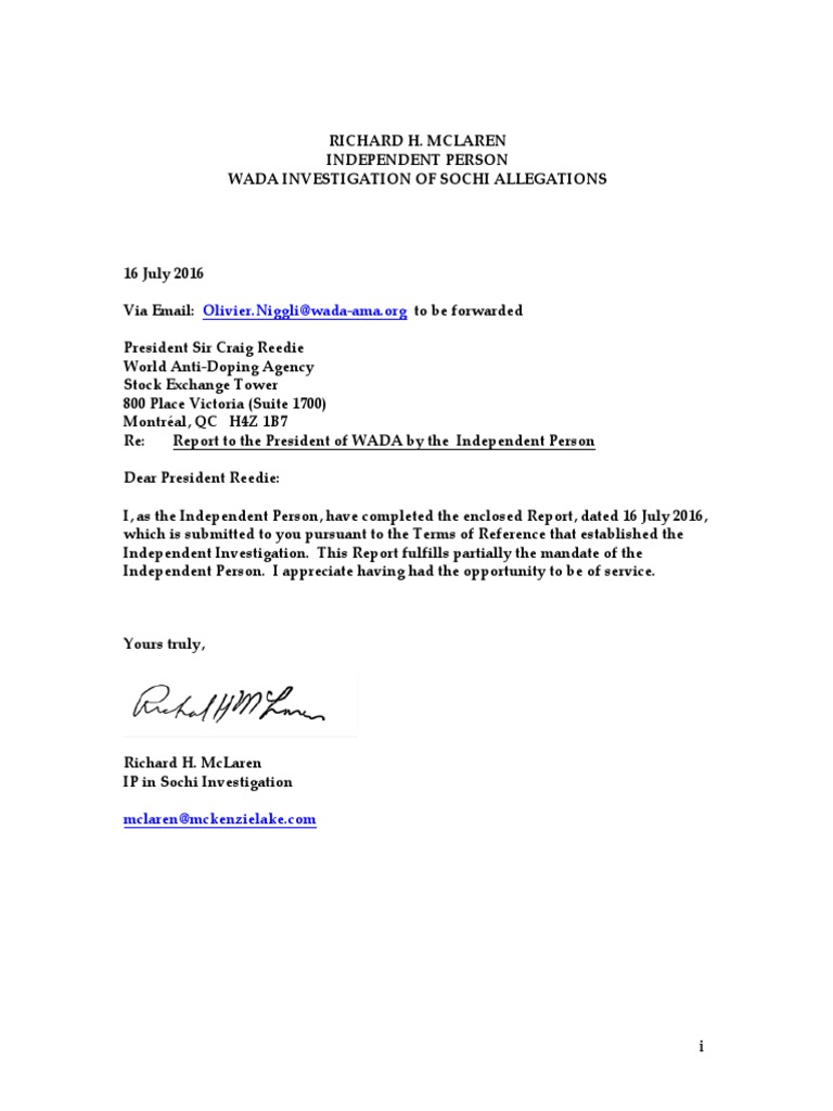 WADA Sochi Investigation Report 2016 | PDF | Sports