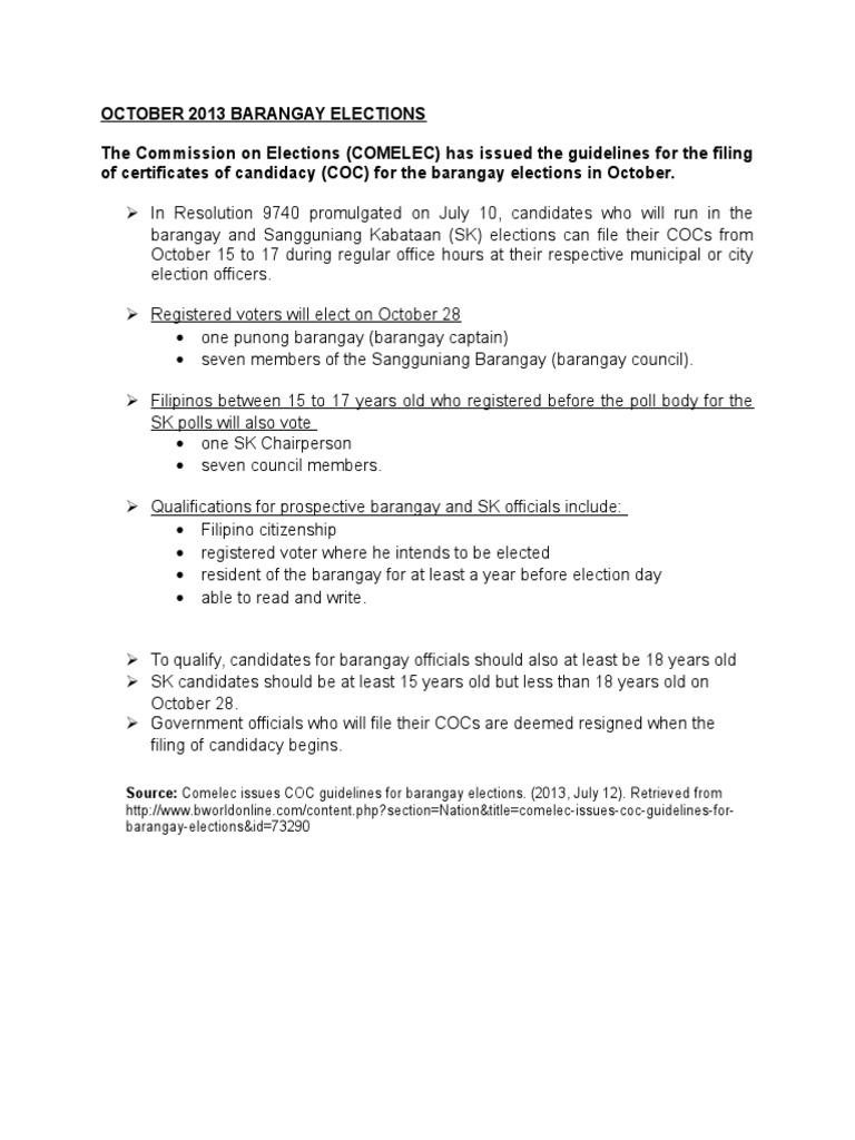 Barangay and SK Elections Guidelines | PDF | Elections | Accountability
