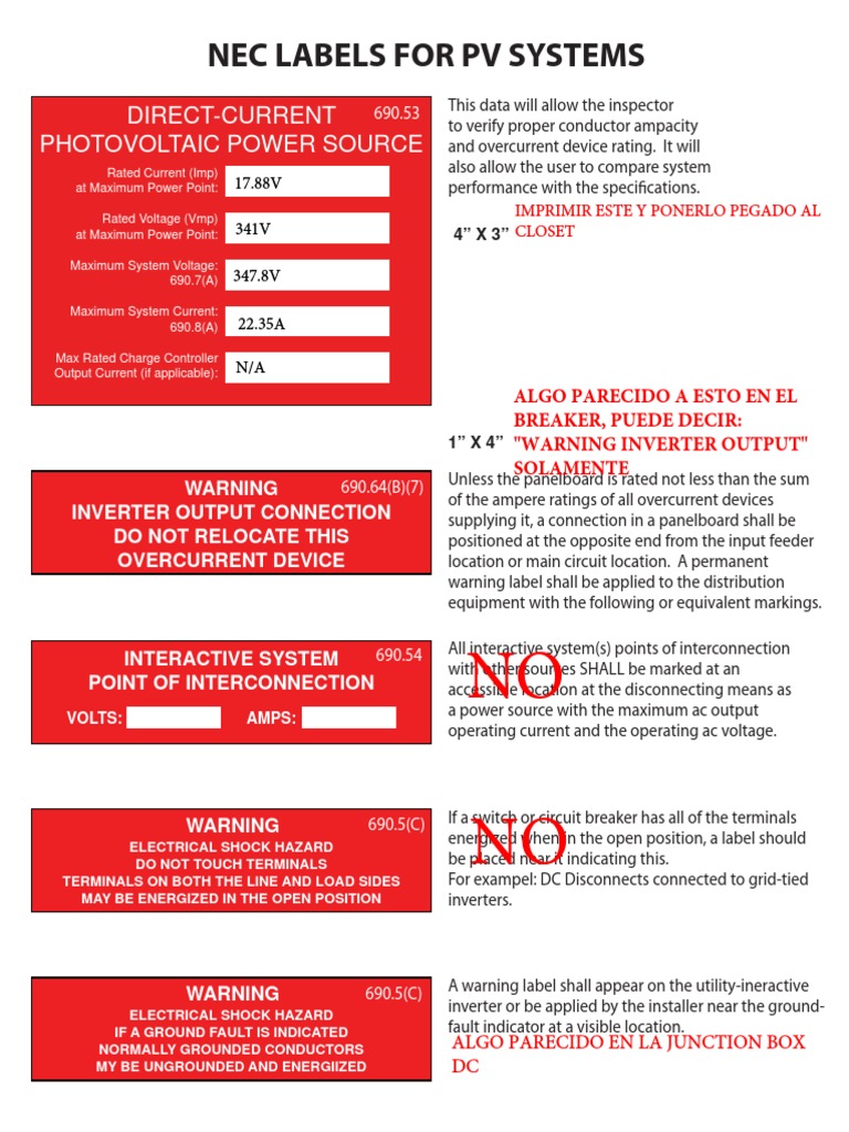 NEC PV Systems Labels | PDF