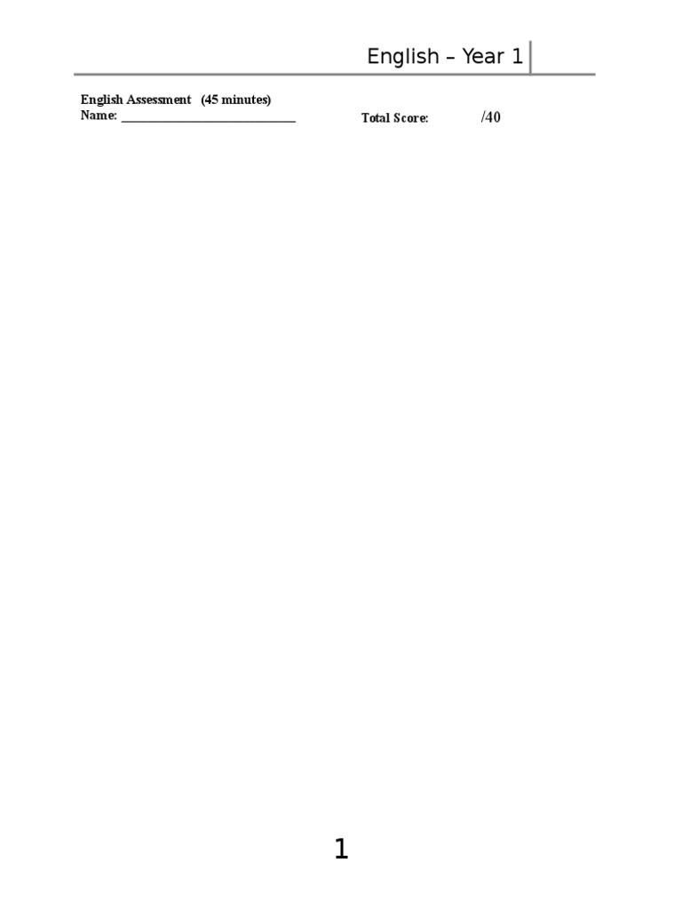 Year 1 English Assessment | PDF