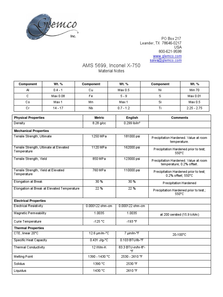 AMS 5699, Inconel X-750 | PDF