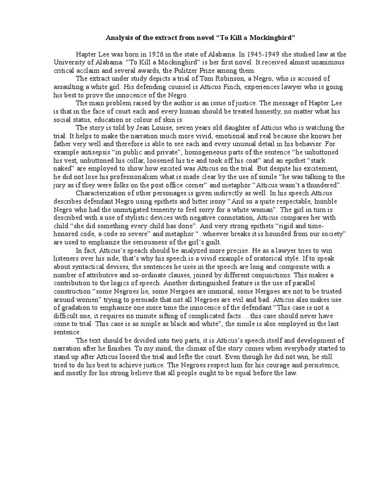 Atticus Finch's Defense in TKAM Trial | PDF | To Kill A Mockingbird ...