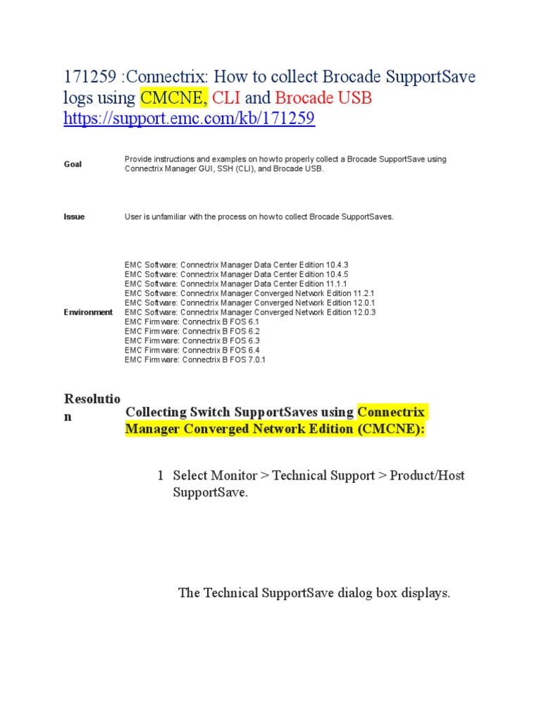 SupportSave Logs Collection Using Brocade - CMCNE - CLI - USB | PDF ...