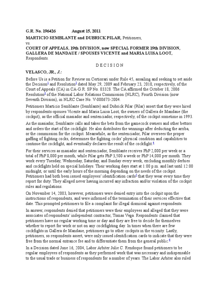 Labor Case: Semblante vs. Loot Decision | PDF | Employment | Surety Bond