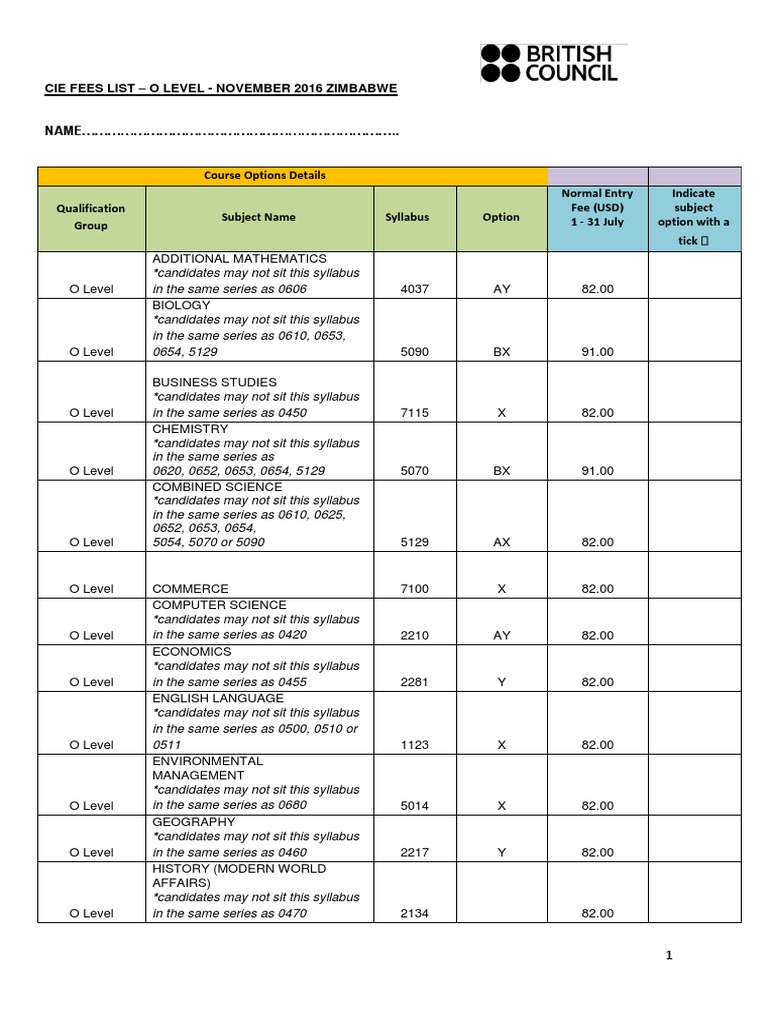 Cie o Level Fees November 2016 Final | PDF