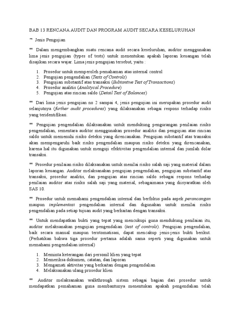 Bab 13 Rencana Audit Dan Program Audit Secara Keseluruhan | PDF | Komputer