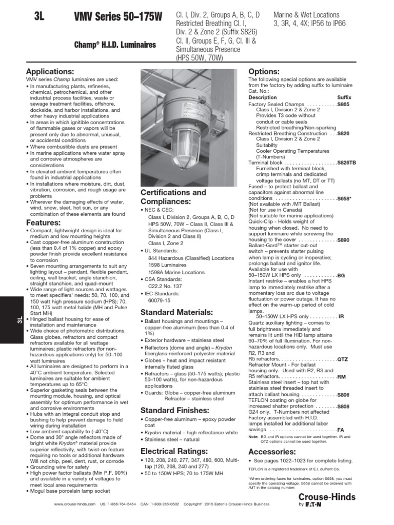 Champ VMV Hid Luminaires | PDF | Lighting | Components