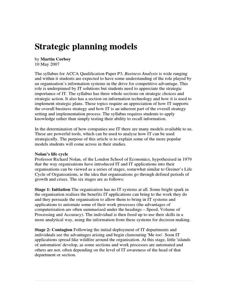 Strategic Planning Models | PDF | Strategic Management | Point Of Sale