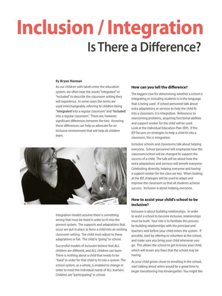 Integration Vs Inclusion | PDF | Inclusion (Education) | Individualized ...